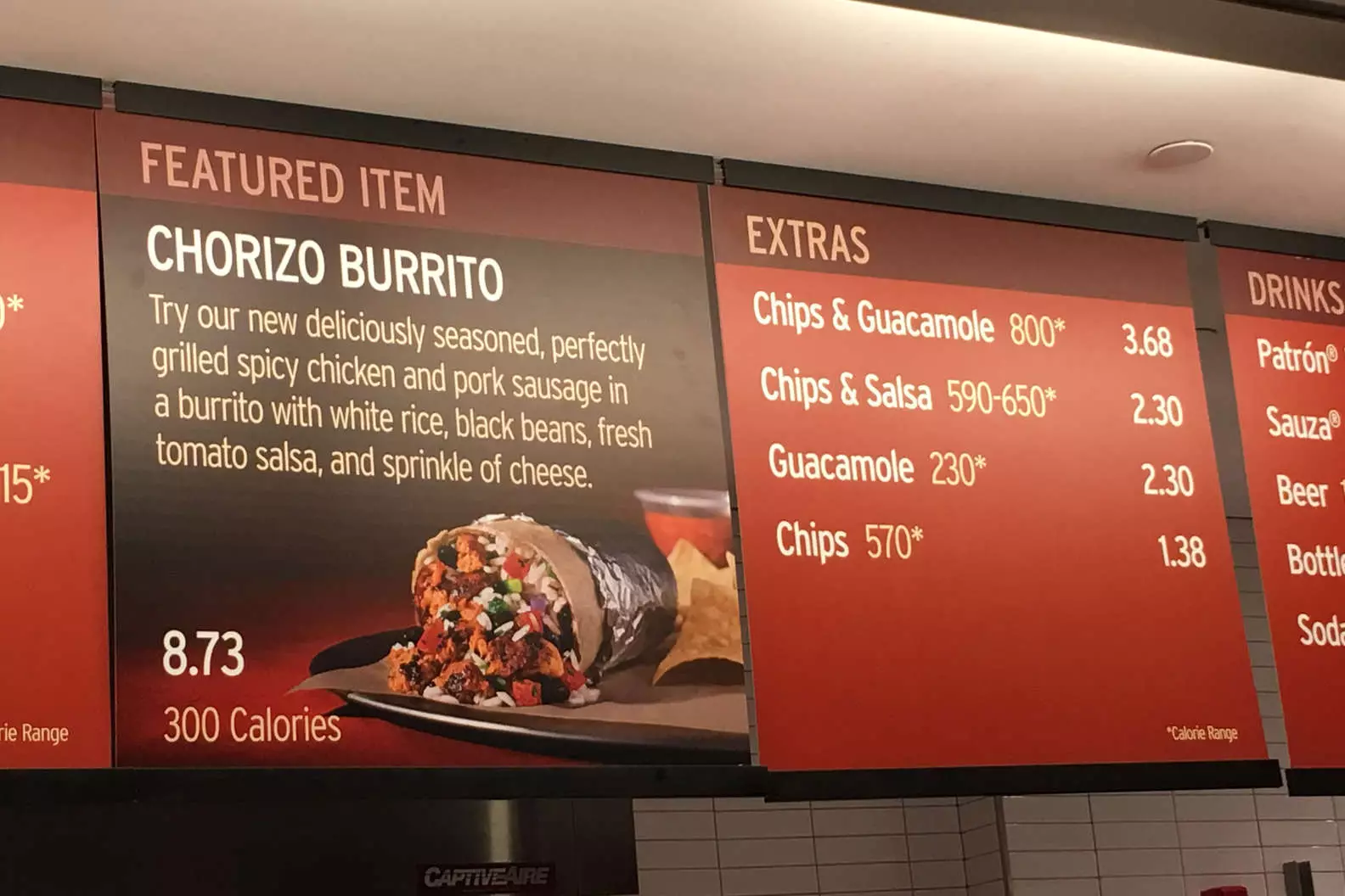 Chipotle Chorizo-annonse: Misvisende plakat sier at Chorizo Burrito har 300 kalorier 34298_2